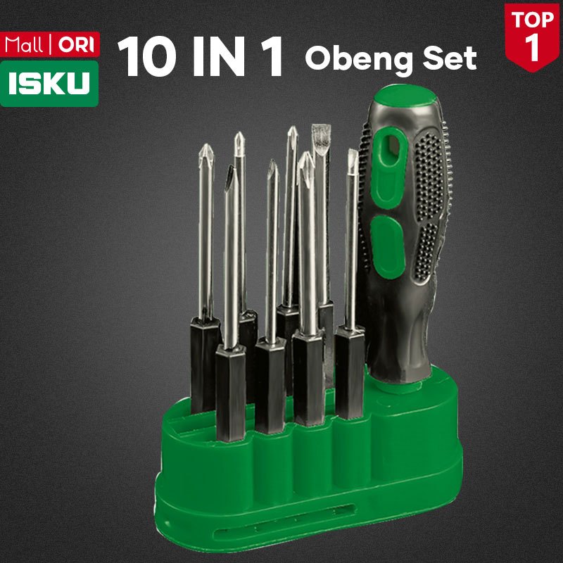Jual ISKU Obeng Set 10 in 1 Obeng Kembang Komplit Serbaguna Rubber ...