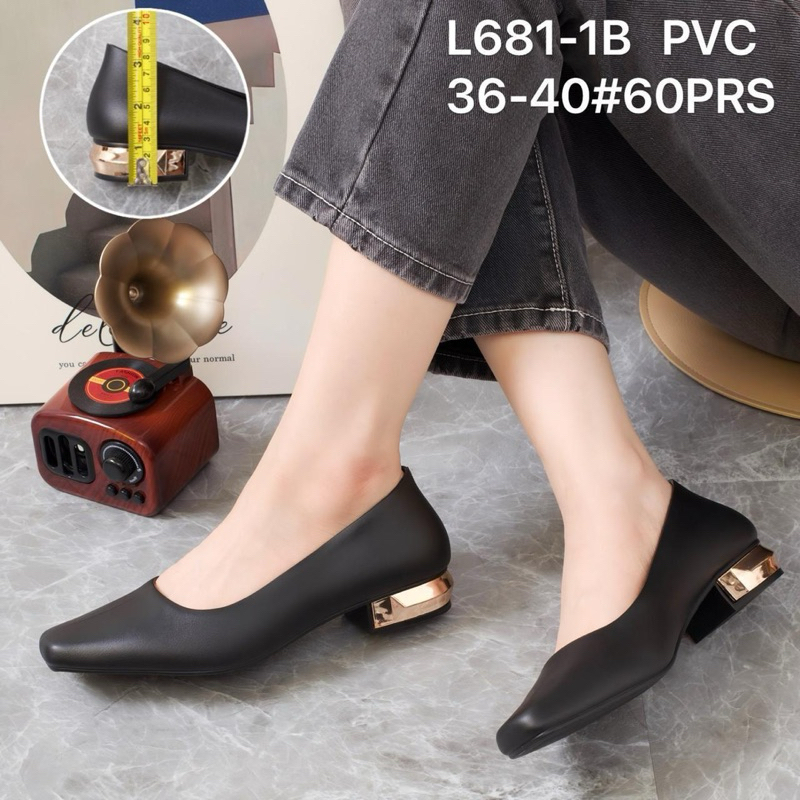 Jual C Sepatu Kerja 681-1B Wanita Polos Hitam Garis heels Flat Shoes ...