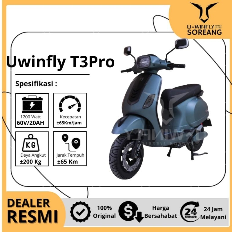 Jual TERMURAH Motor Listrik Model Antik Uwinfly T3Pro,T3sPro, 60V/20AH 1200Watt, Garansi Resmi ...
