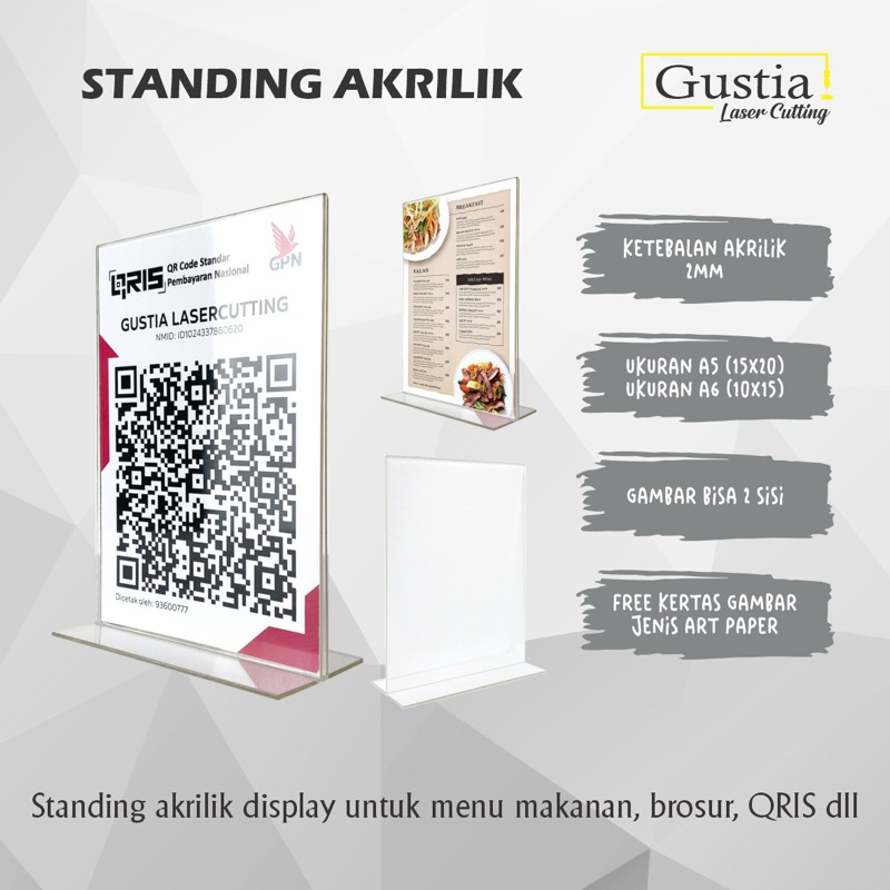 Jual Standing Display Akrilik Qris | Papan Akrilik Menu Makanan ...