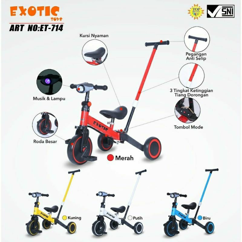 Jual Sepeda Roda 3 Exotic ET-714 Balance Bike Triclyle Push 4 In 1 ...