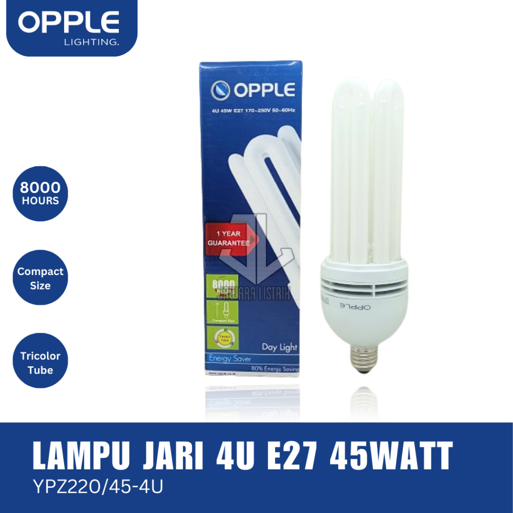 Jual OPPLE LAMPU CFL JARI 4U PUTIH 45W 65W 6500K | Shopee Indonesia