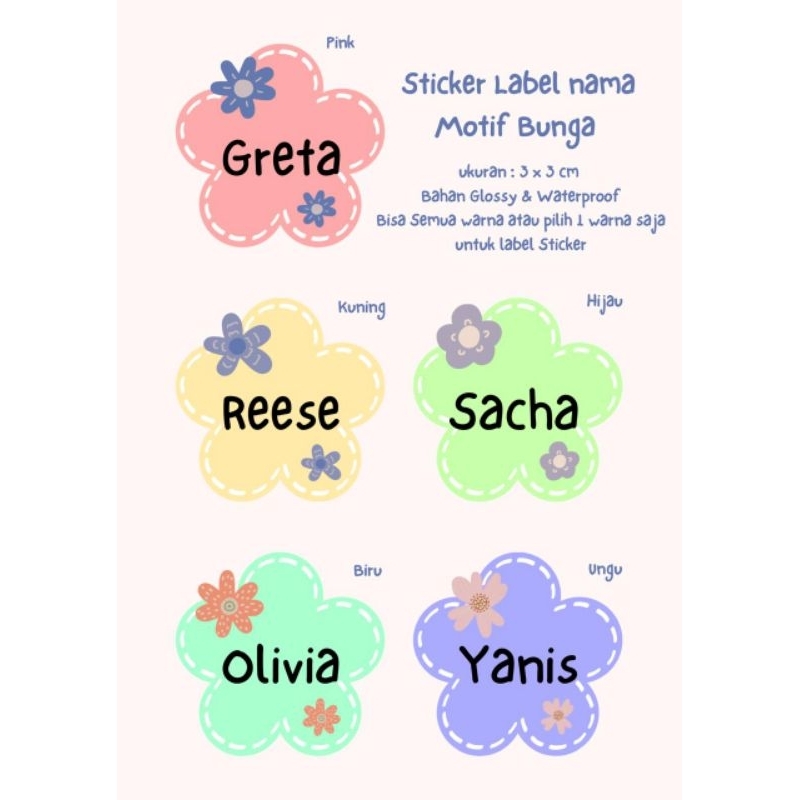 Jual Sticker Label Nama Motif Bunga Aneka Warna/ 1 pack 24 pcs | Shopee ...