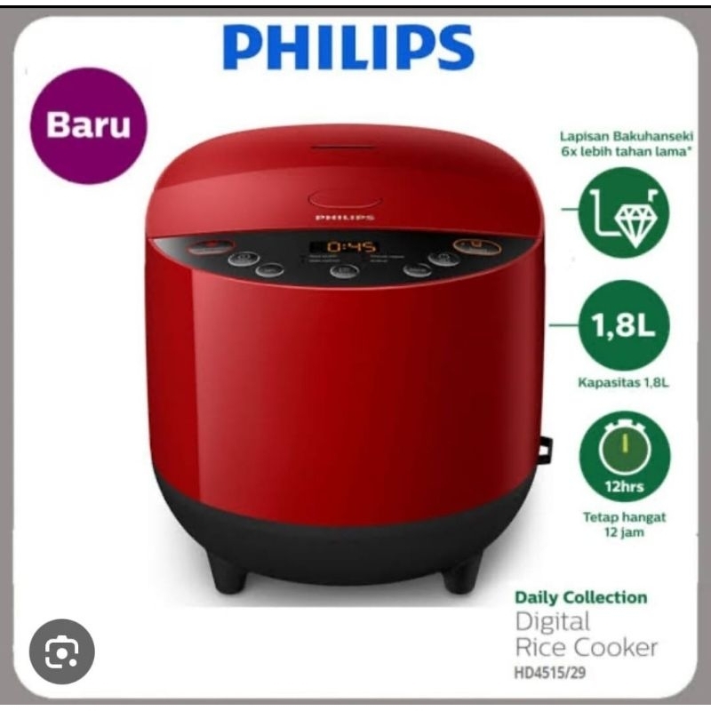 Jual PHILIPS DIGITAL RICE COOKER 1,8L RED HD-4515 | Shopee Indonesia