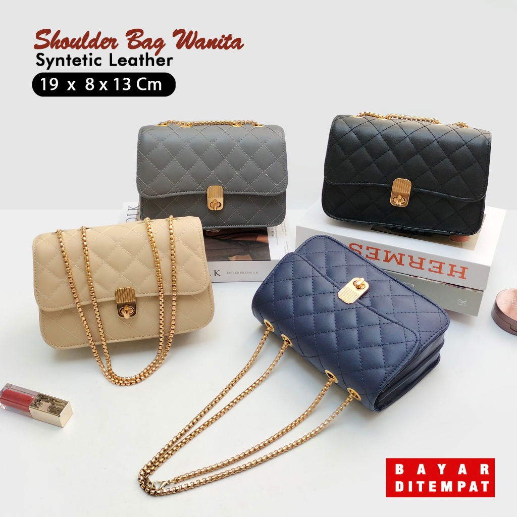 Jual Tas selempang wanita tali rantai polos sling bag cewek kulit sintetis remaja shoulder bag ...