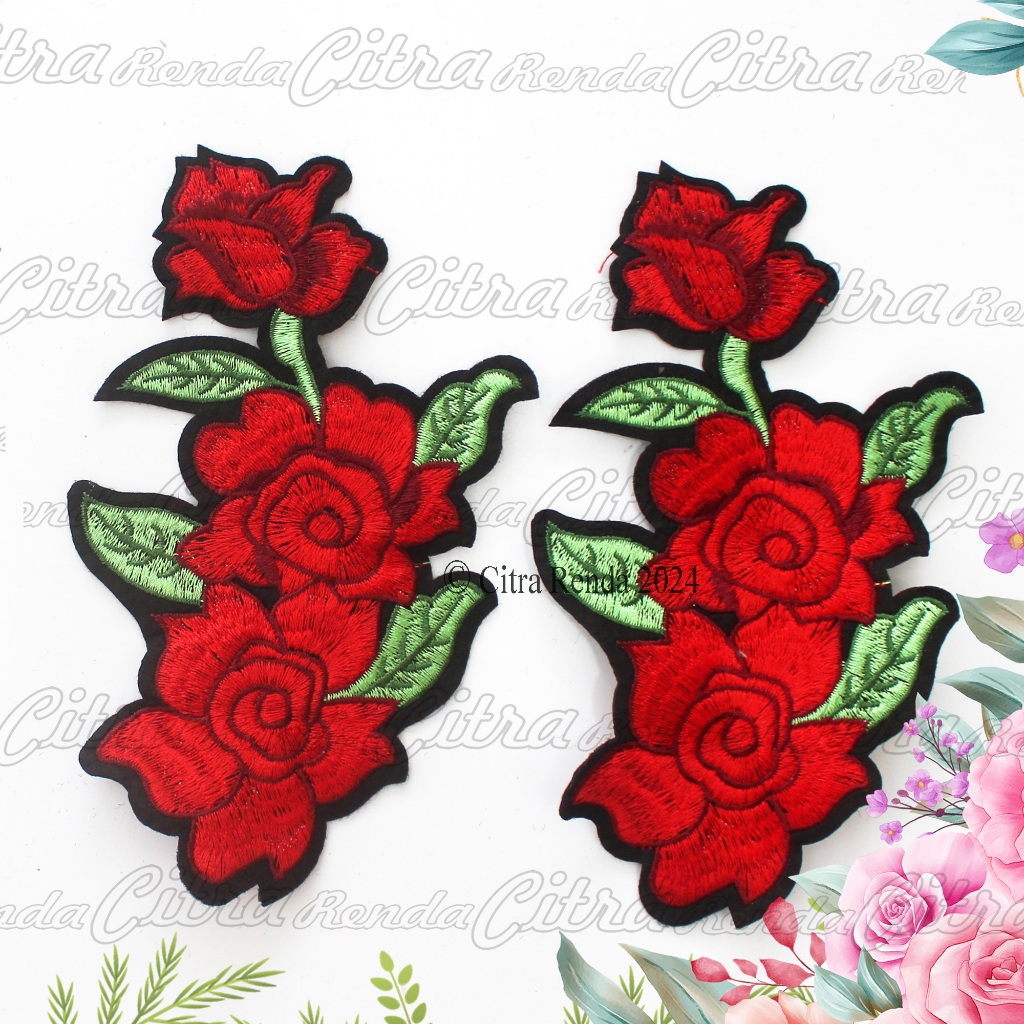 Jual (Per Pcs) AP722 Patch Bunga Mawar Cantik / Bordir Tempel Bunga ...