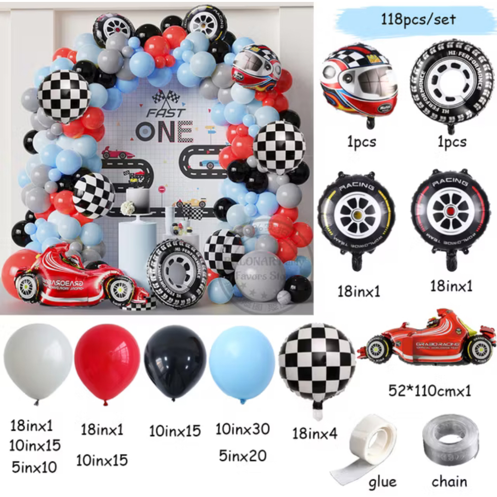 Jual 1Set Kit garland balon tema mobil balap helm ban Foil balon ultah ...