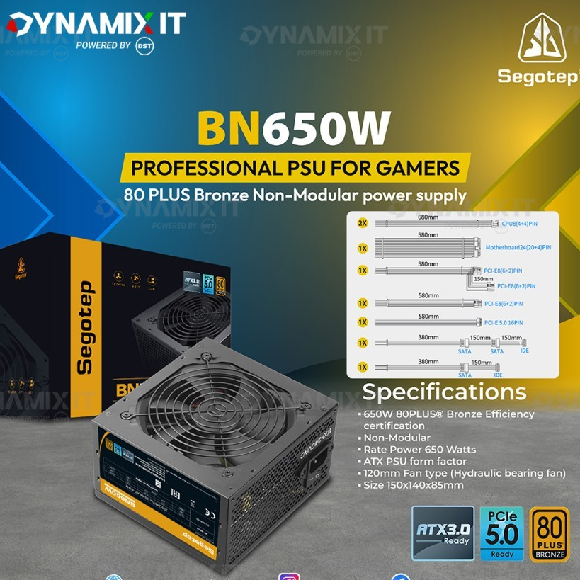 Jual Segotep PSU BN650W 650Watts 80Plus Bronze PSU Flat Cable Non ...