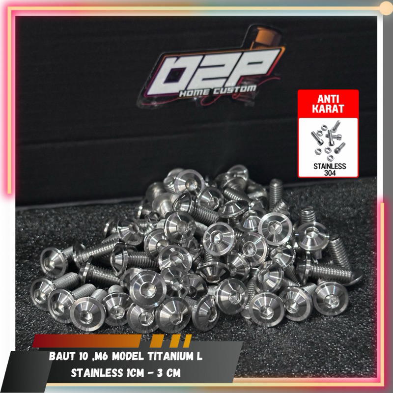 Jual Baut 10 baut m6 titanium L stainless model titanium | Shopee Indonesia