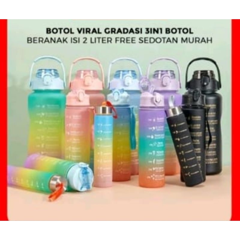 Jual BOTOL BERANAK GRADASI WARNA RAINBOW SET 3IN1 (2000ML+1000ML+500ML ...