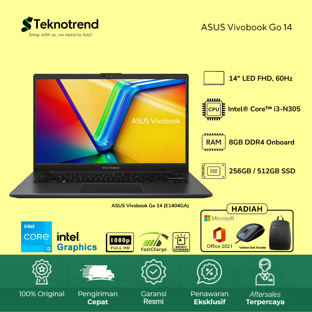 Jual Asus VivoBook GO 14 E1404GA Core i3 N305 8GB 256/512GB 14" FHD ...