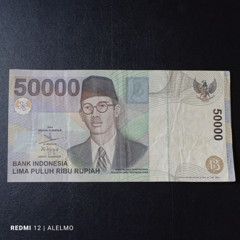 Jual uang kertas 50000 rupiah WR Supratman tahun 1999 imp 2001 bekas baik utuh asli CAC191145 ...