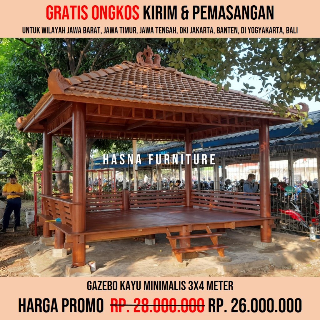 Jual Gazebo Unik Minimalis Dari Kayu Ukuran 3x4 Meter Atap Genteng ...