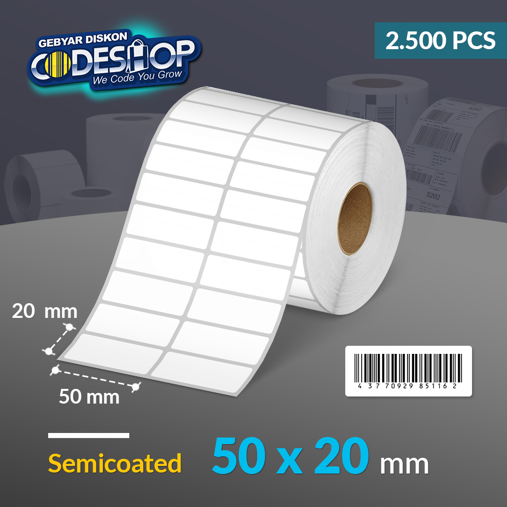 Jual Codeshop Label Barcode Semicoated 50x20 / 50 x 20 mm / 50x20mm 2 ...