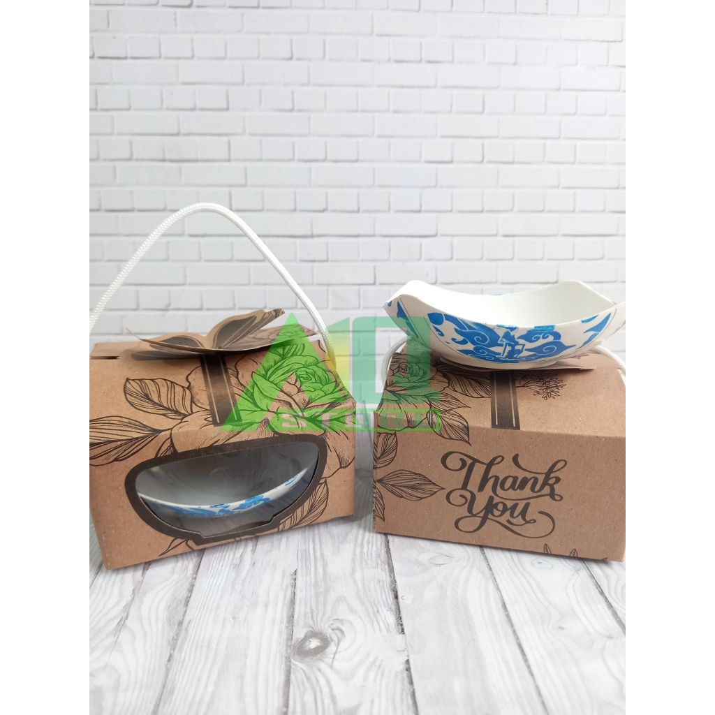 Jual isi (100pcs) Souvenir Mangkok Kotak Lengkung Batik Biru kemasan ...