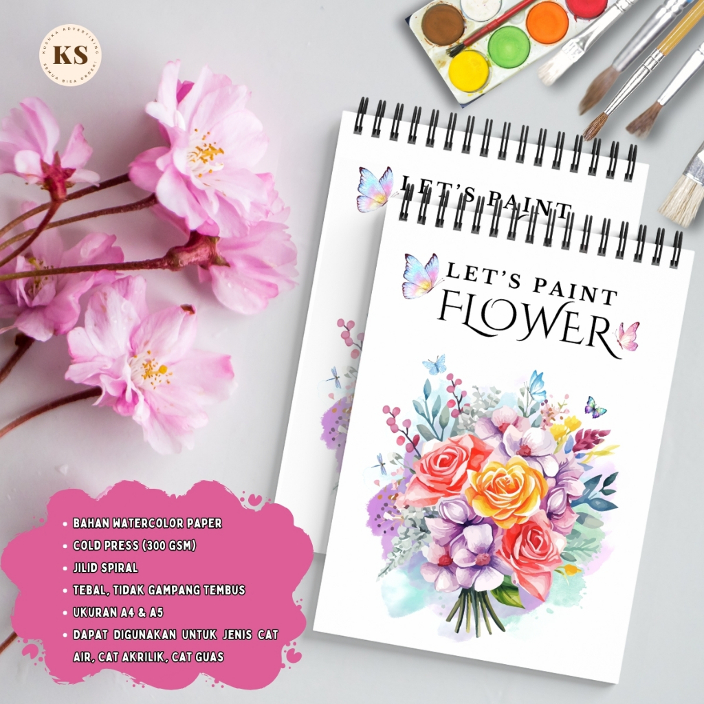 Jual WATERCOLOR BOOK TEMA FLOWER COLD PRESS 300GSM Buku Sketsa Mewarnai ...
