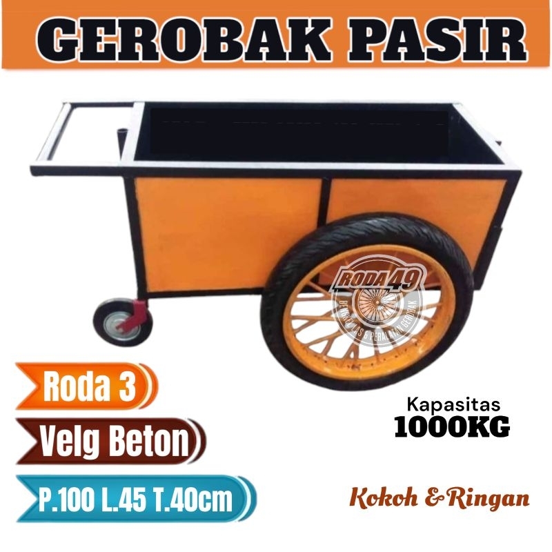 Jual Gerobak Besi angkutan pasir roda tiga ukuran 100x45x40 | Shopee ...