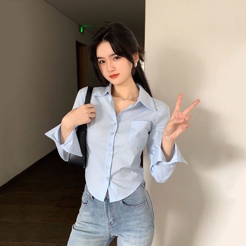 Jual Kemeja Feni Crop Korean Style Lengan Panjang Terbaru | Shopee ...