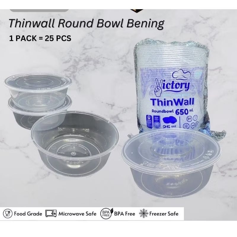 Jual Thinwall Bowl 650 ml Mangkok Bulat Mangkok makan Plastik Merk Klir/Victory Isi 25 pcs ...