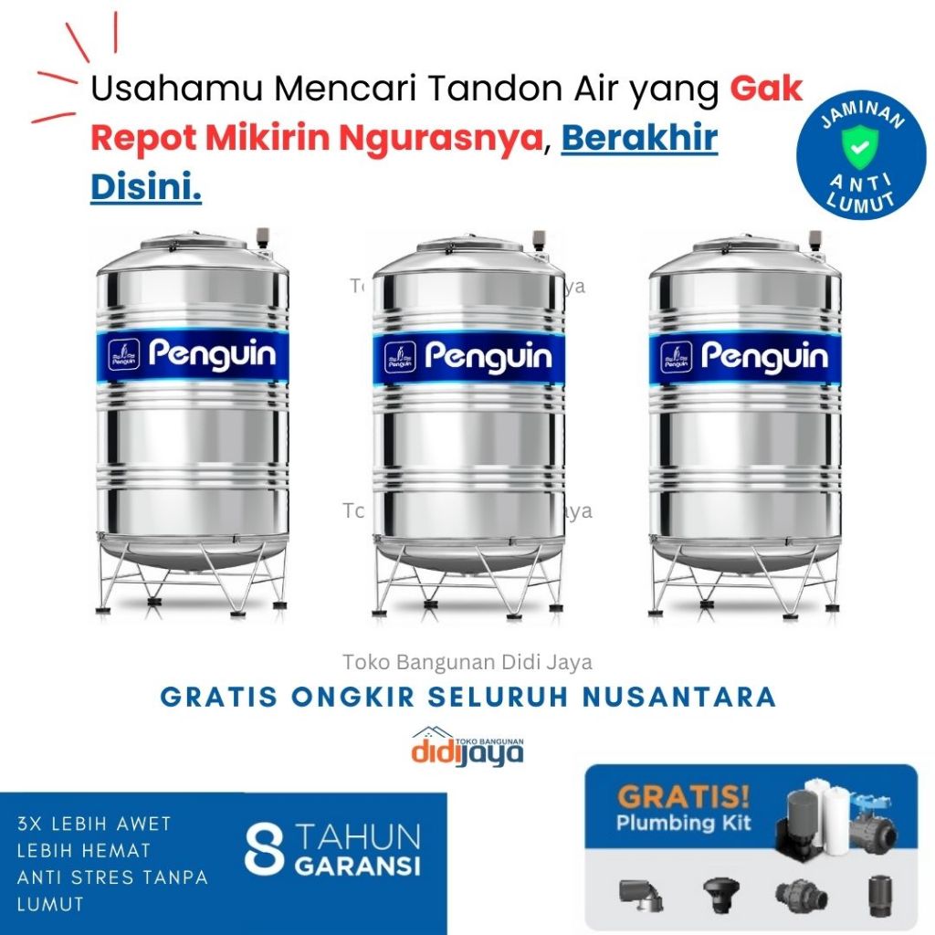 Jual Tandon Air Stainless 500 Liter Penguin | Toren Air | Tangki Air ...