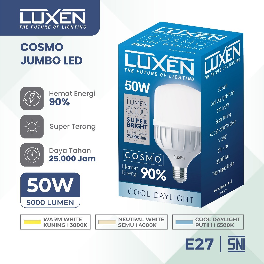 Jual Luxen Lampu LED Cosmo Jumbo 50 Watt Cahaya Putih | Shopee Indonesia