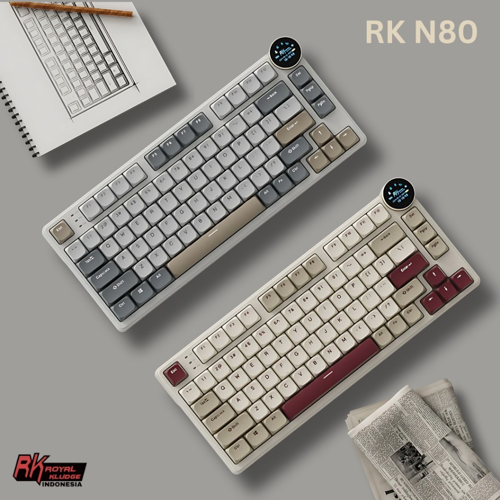 Jual Royal Kludge RK N80 Low Profile Wireless Mechanical Keyboard with Knob & Screen 75% ...