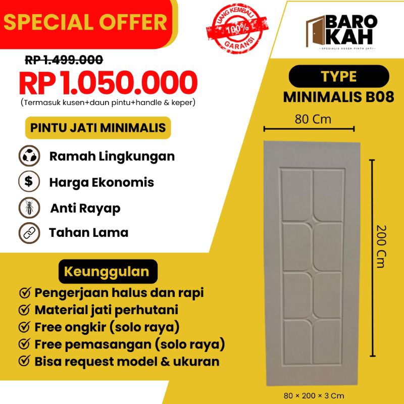 Jual Satu set Pintu Minimalis(pintu+kusen) Tipe Minimalis B08 || 80×200 ...
