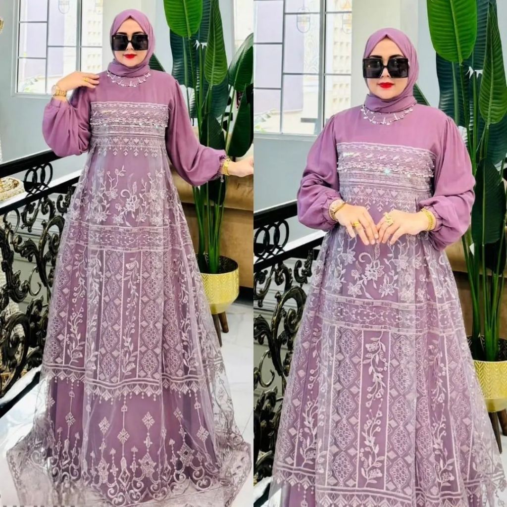 Jual DRESS EXCLUSIVE PESTA KONDANGAN WANITA MUSLIM DELVIRA GAMIS CERUTY BABYDOLL FULL FURING ...