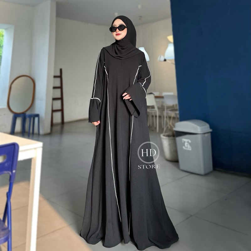Jual Gamis Abaya Mecca Dress Wanita Muslim Premium Abaya Umroh List ban Hitam Gamis Mewah ...