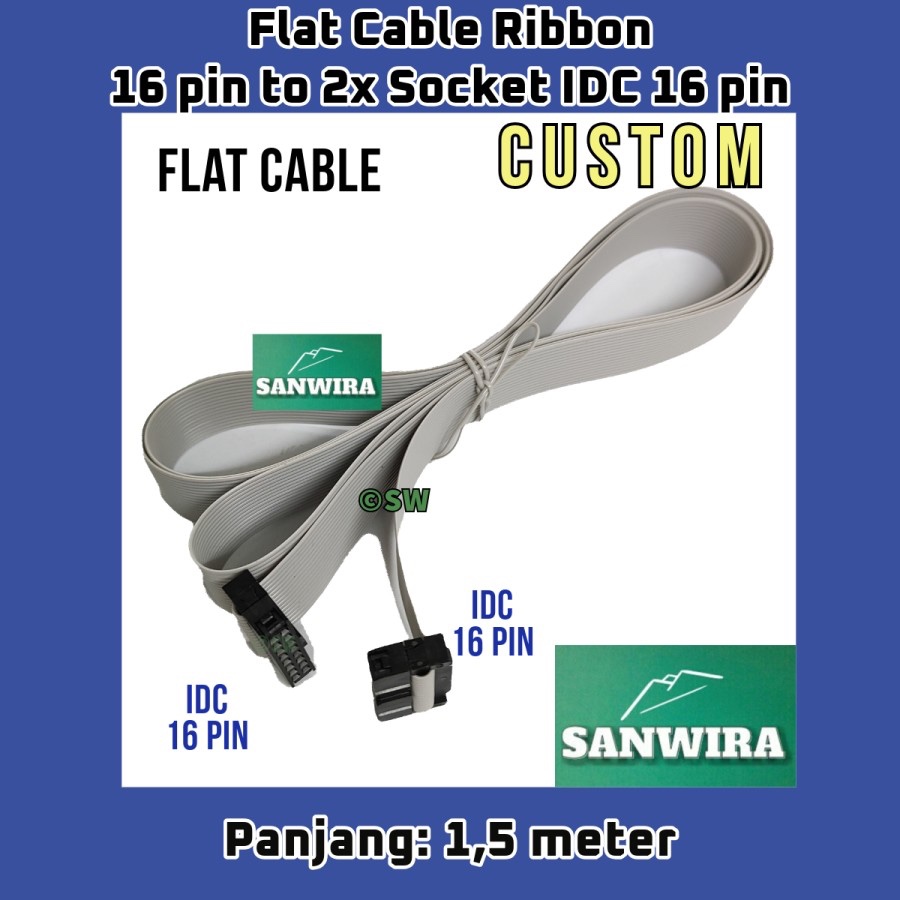 Jual Flat Cable Ribbon 16 pin to 2x Socket IDC 16 pin - 1,5 meter ...