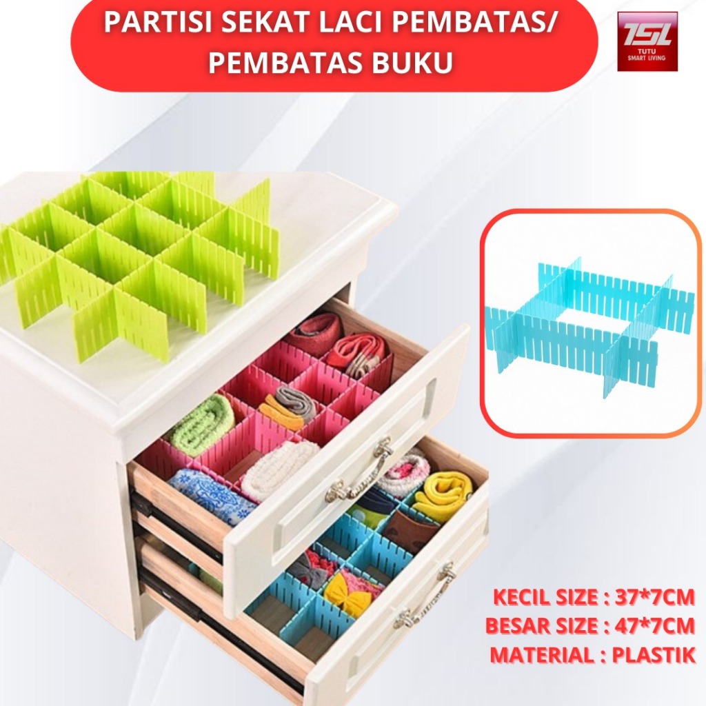 Jual TUTU Partisi Sekat Laci Pembatas Isi 4PCS/ Pembatas buku/Penyangga ...