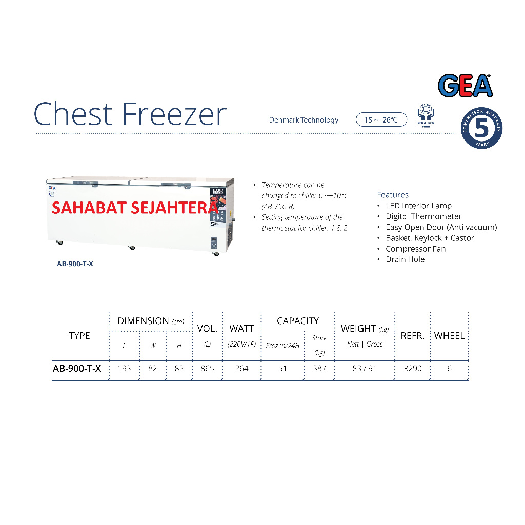 Jual Berat Sebenarnya CHEST FREEZER GEA TIPE AB-900-T-X Box Freezer Kapasitas 865 L | Shopee ...