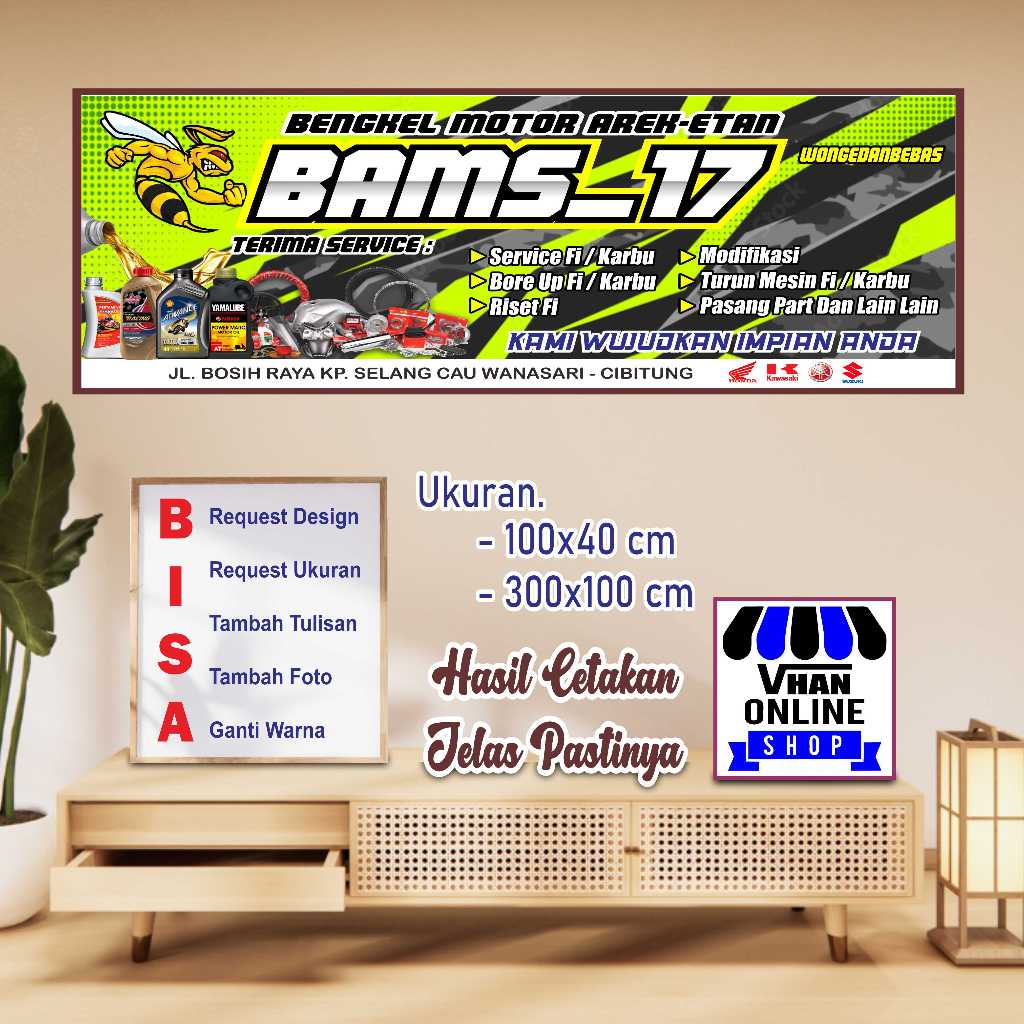 Jual Cetak Banner Spanduk MMT Bengkel Racing Warna Hijau Dengan Design ...
