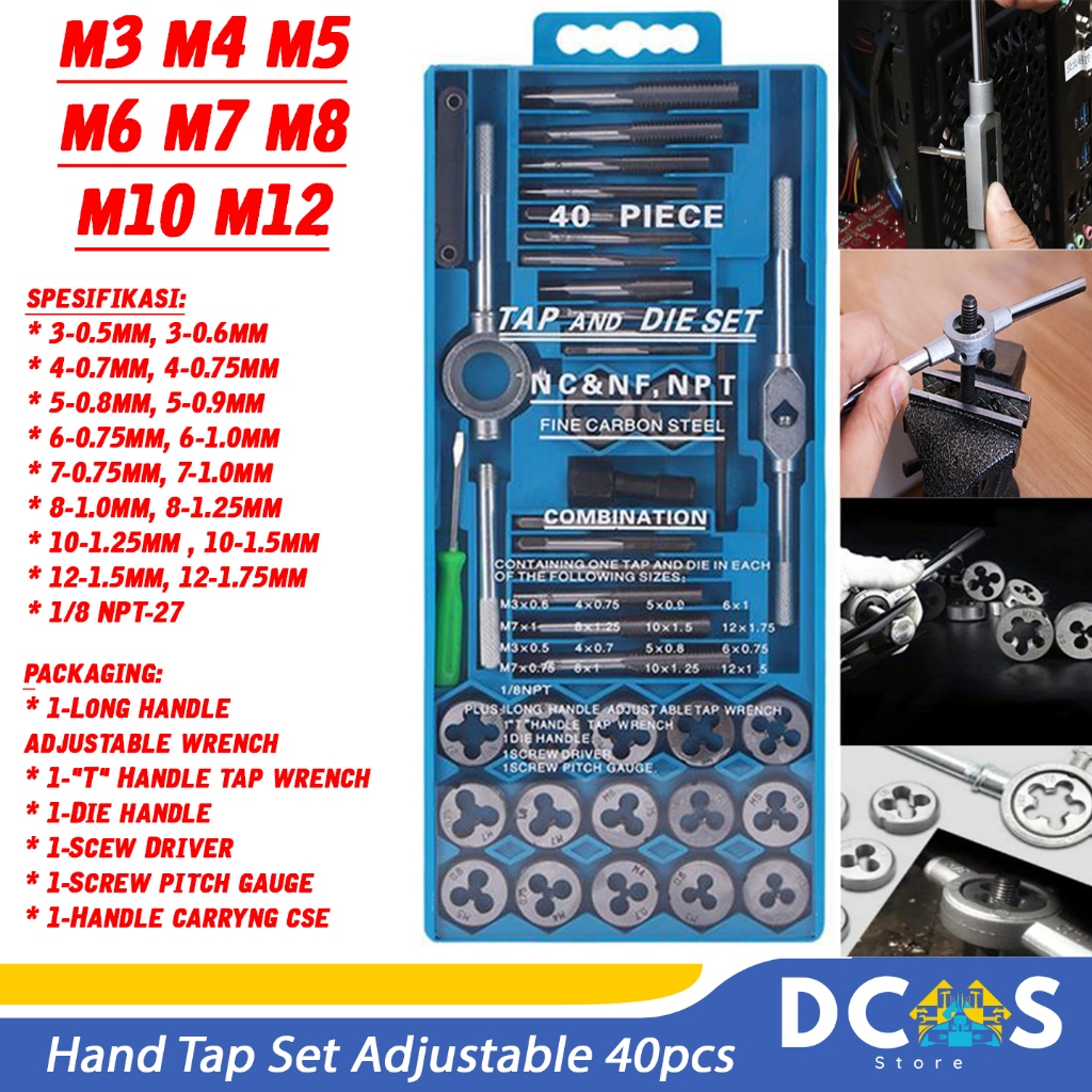 Jual Hand Tap Set Adjustable Hand tab Handtab Dies Set 40 Pcs Alat Snai ...