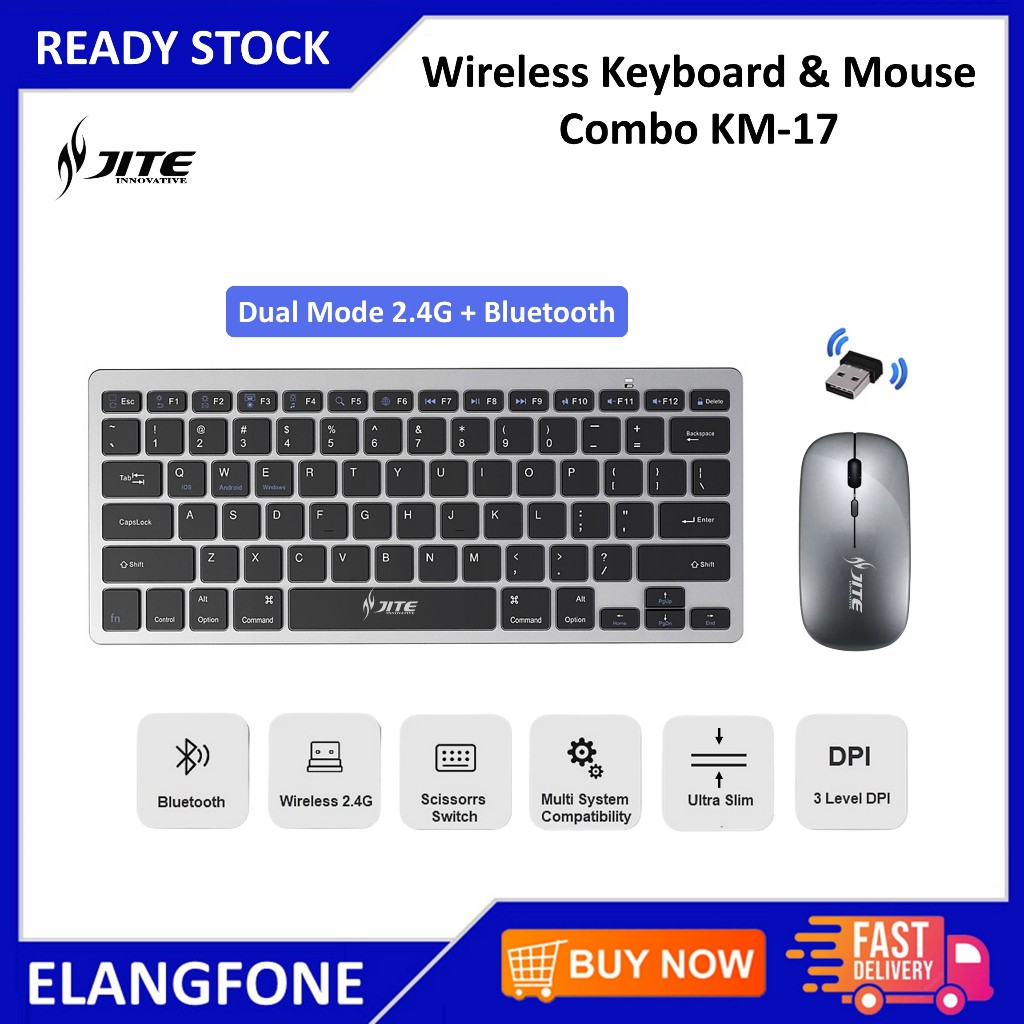 Jual JITE KM-17 Wireless Keyboard & Mouse 2.4G Ultra Compact Slim Full ...