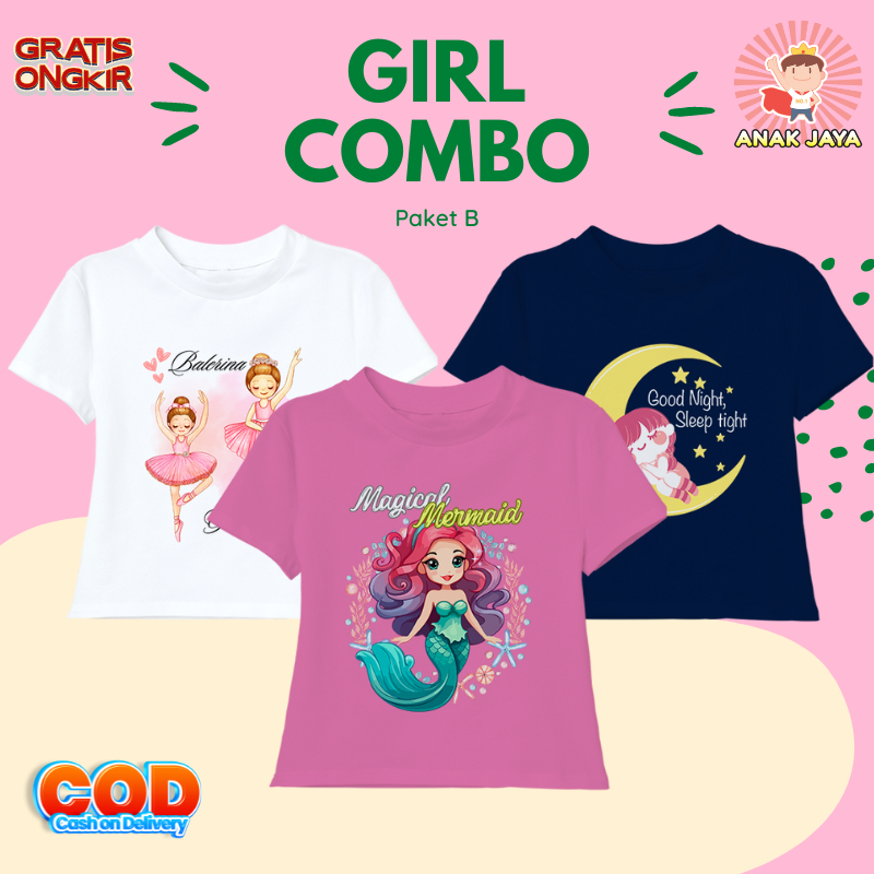 Jual Paket Combo Spesial Kaos Anak Perempuan Motif Karakter (B) 1-10 Tahun Anak Jaya | Shopee ...