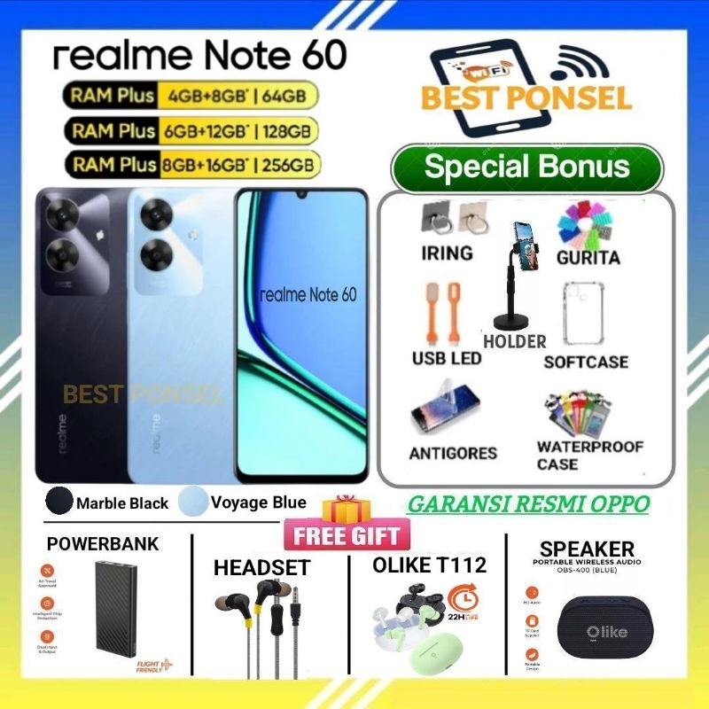 Jual REALME NOTE 60 4G RAM 4/64GB | NOTE 60 6/128GB | NOTE 60 RAM 8/256GB RESMI REALME INDONESIA ...