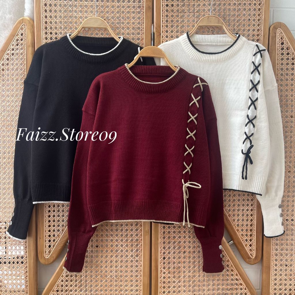 Jual Dila Blouse - Atasan Sweater Crop Rajut Wanita Motif Tali Kur Korean Style | Shopee Indonesia
