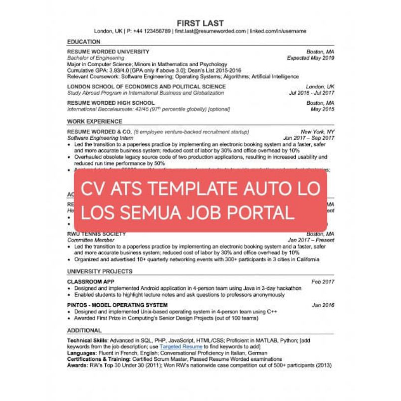 Jual CV ATS Template Auto lolos Job Portal | Shopee Indonesia