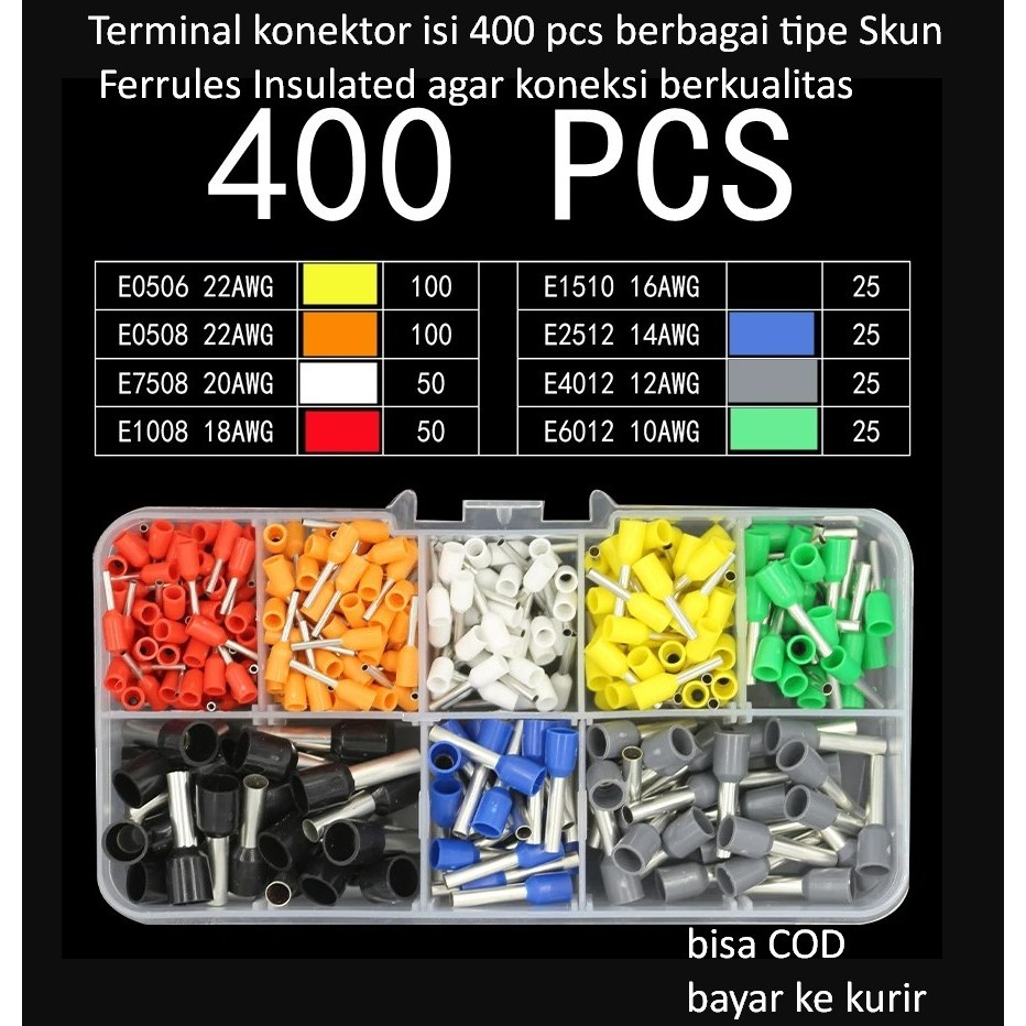 Jual Terminal konektor isi 400 pcs berbagai tipe Skun Ferrules ...