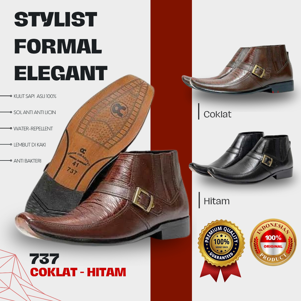 Jual Sepatu Boot Kulit Premium 737 Coklat dan hitam | Cocok Untuk Acara ...