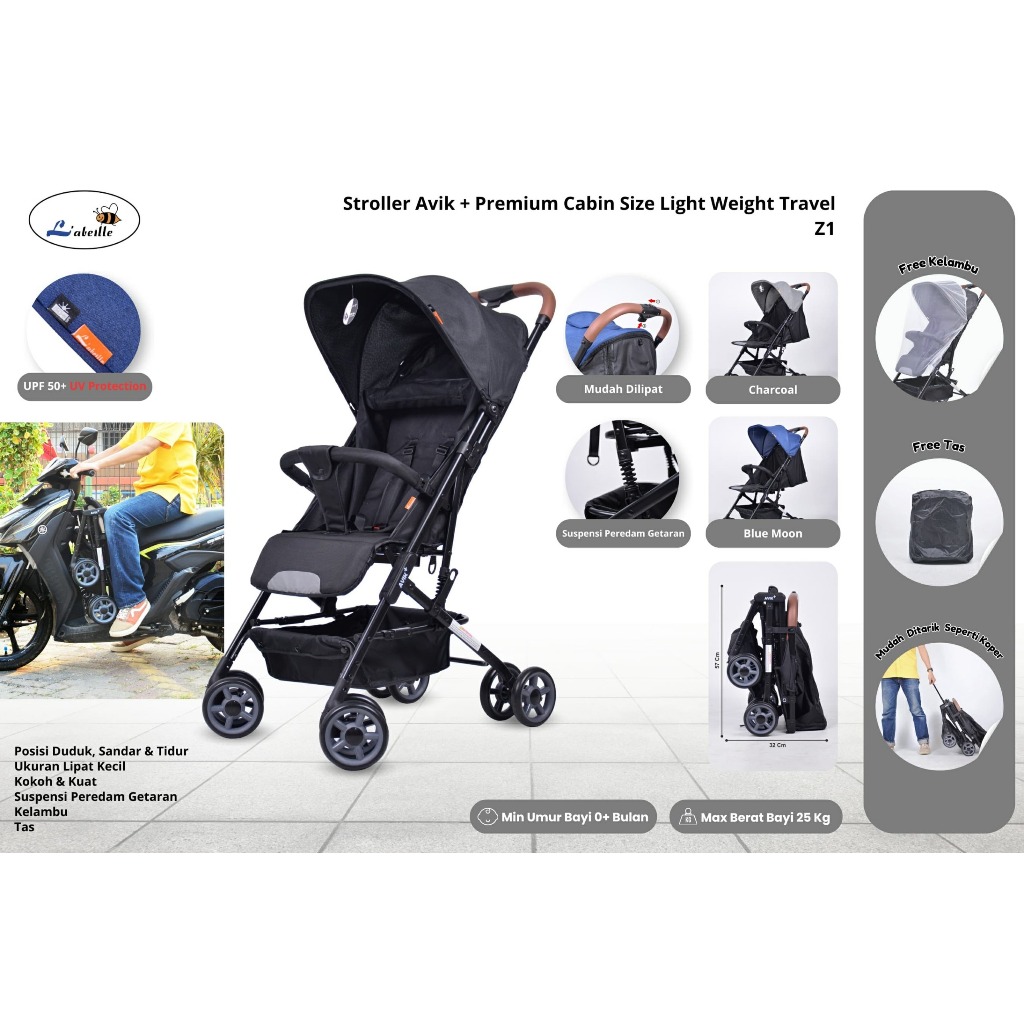 Jual Stroler Labeille Avik+ Premium Cabin Size Upgrade Canopy UPF 50 ...