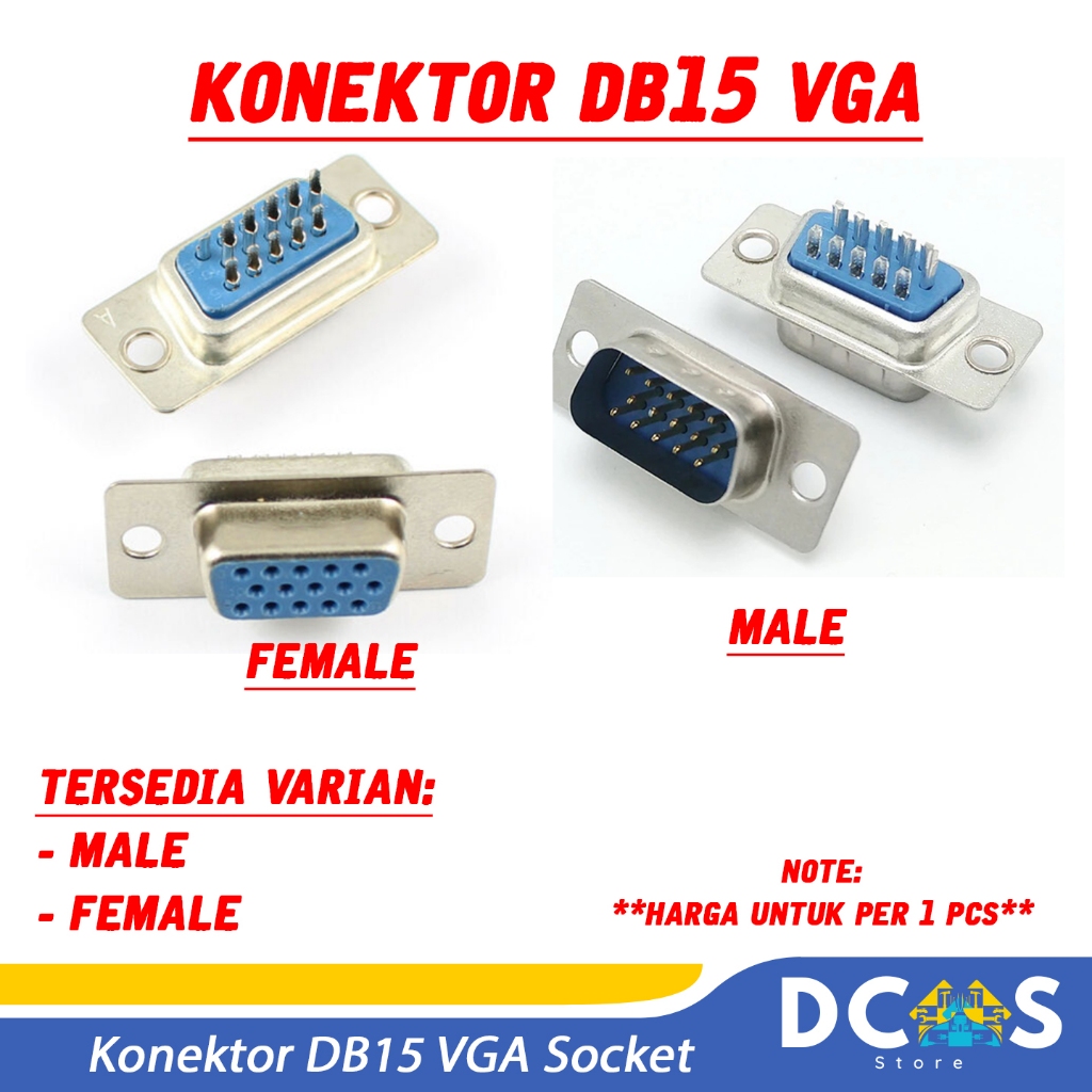 Jual Konektor DB15 VGA Male / Female Socket Adaptor DB 15 VGA Cowo / Cewe | Shopee Indonesia
