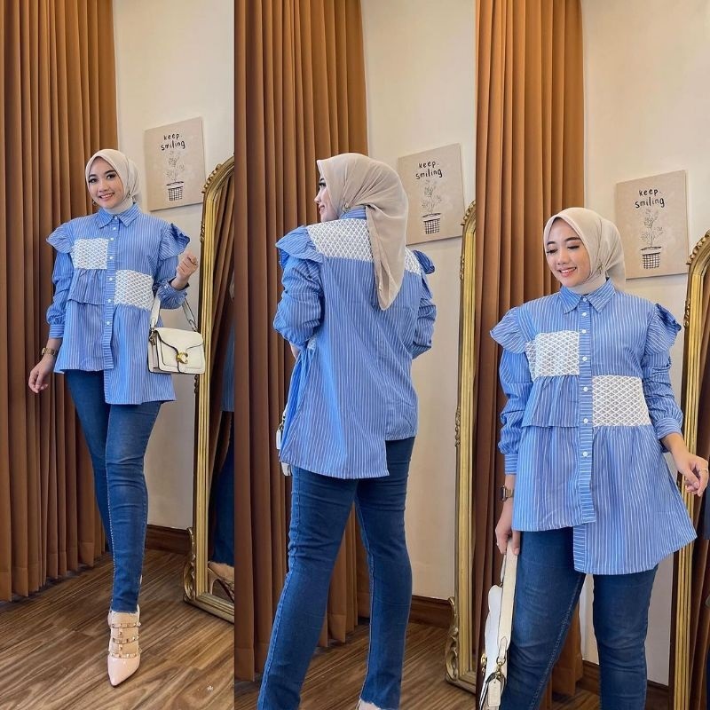 Jual SASHI TOP BLOUSE // KEMEJA SALUR MIX BRUKAT | Shopee Indonesia