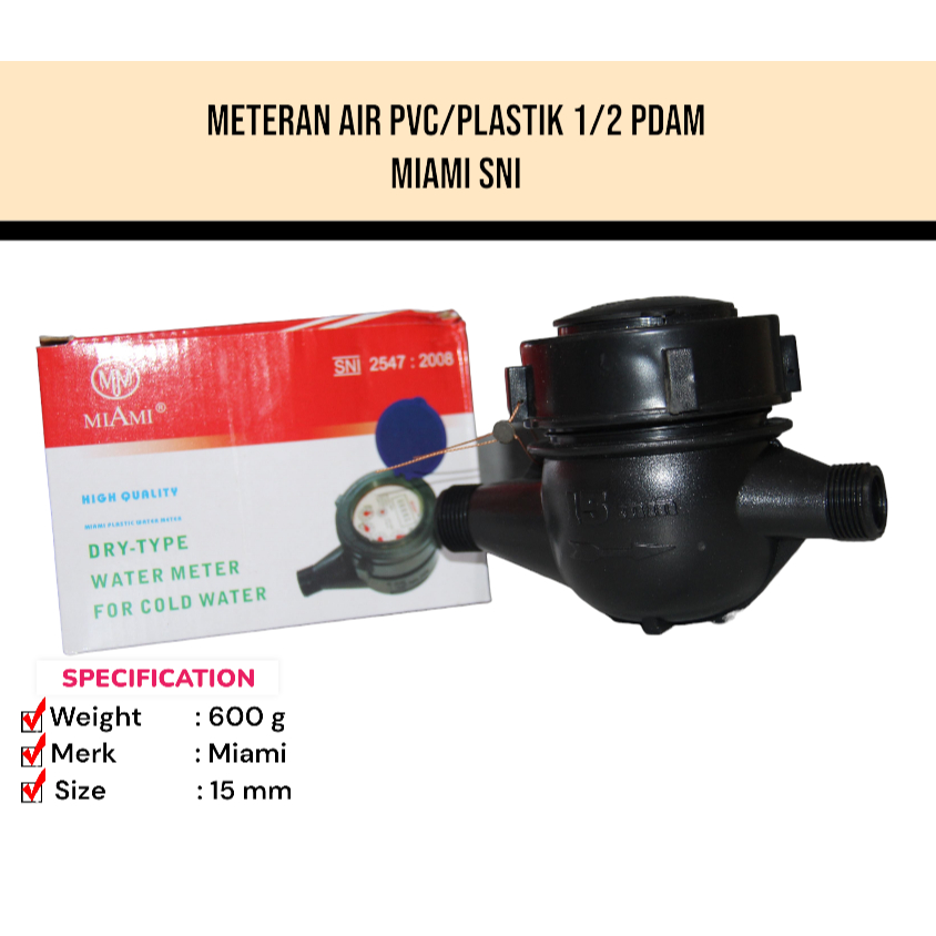 Jual Meteran Air Plastik PVC MIAMI SNI/Meteran Air MIAMI SNI/MIAMIPAM ...