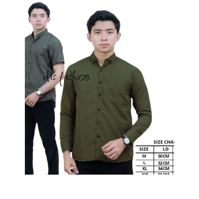 Jual Kemeja Pria Polos Hijau Army Lengan Panjang Pendek Slimfit Kerja Kantor | Shopee Indonesia