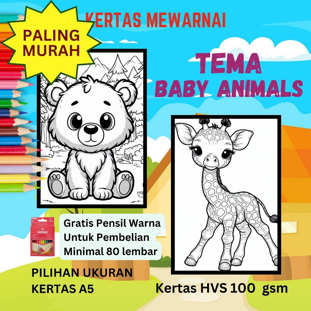 Jual Kertas Mewarnai Ukuran A5 / BABY ANIMALS / Buku Gambar Mewarnai ...