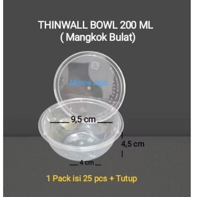 Jual Thinwall Mangkok 200ml - Mangkok Bulat 200ml Merk KLIR- Mangkok Plastik- Bowl isi 25 pcs ...
