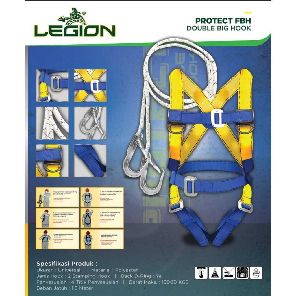 Jual Safety Full Body Harness Double Big Hook Protect FBH Basic ...