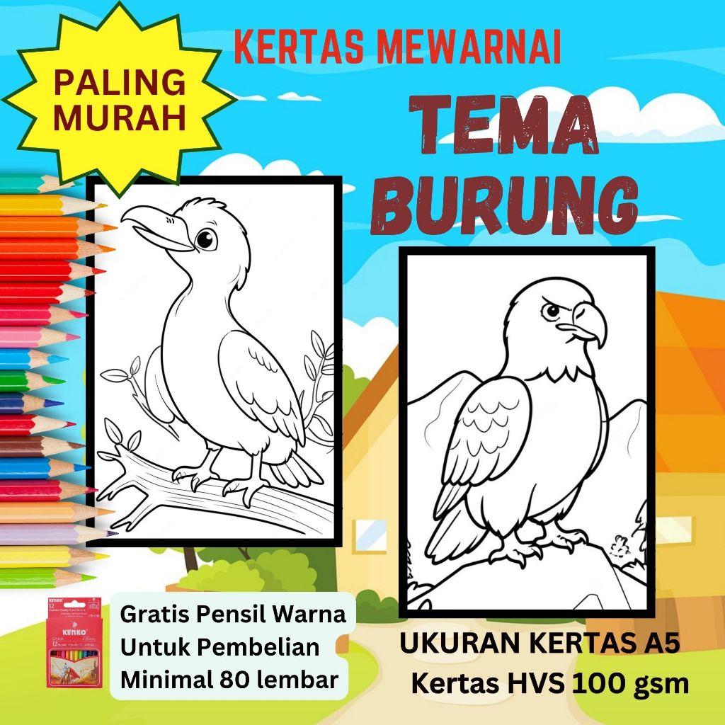 Jual Kertas Mewarnai Ukuran A5 / KARAKTER BURUNG / Buku Gambar Mewarnai ...